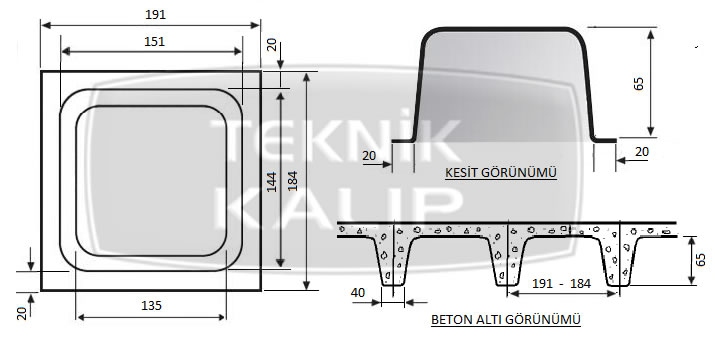 Kaset Döşeme 191x184x65cm 40cm Nervürlü