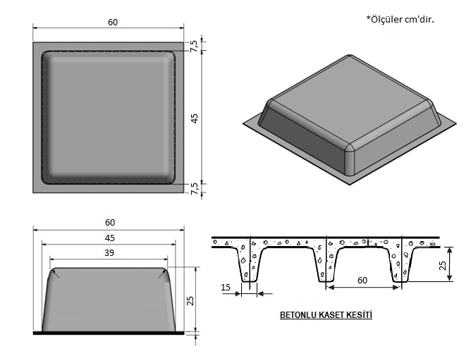 Kaset Döşeme 60x60x25cm 15cm Nervürlü